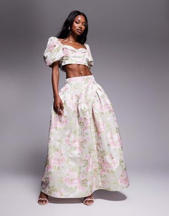 Asos Jupe longue densemble en jacquard avec motif tulipes et noeud au dos-Multicolore