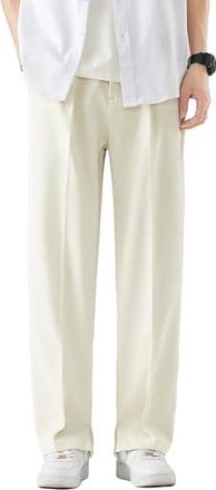 Generic Pantalon confortable en soie glac&eacute;e flexible et d&eacute;contract&eacute; pour homme Coupe droite L&eacute;ger Pantalon habill&eacute; pour homme Coupe r&eacute;guli&egrave;re, abricot, 4XL