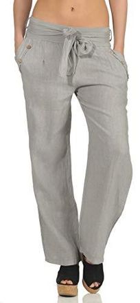 Malito more than fashion Malito Femmes Pantalon Lin Pantalons en Toile Loisir Plain Couleurs 8174 (Gris Clair, XXL)