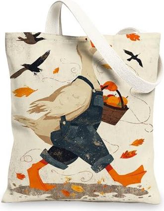 Generic Sacs en toile dautomne avec motif doie, sacs dépicerie réutilisables, légers, lavables avec bandoulière, sacs en toile pour gym, voyage, plage, pique-