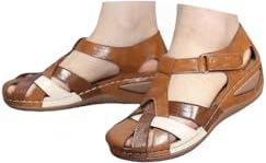 Generic Sandales orthop&eacute;diques pour femme - Bout ferm&eacute; - Souple - Coupe large - Soutien de la vo&ucirc;te plantaire - Chaussures de marche r&eacute;tro en cuir avec sangle