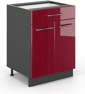 Vicco Küchenschränke Fame-Line, Bordeaux Hochglanz, 60 cm mit Schublade, ohne Arbeitsplatte, Vicco