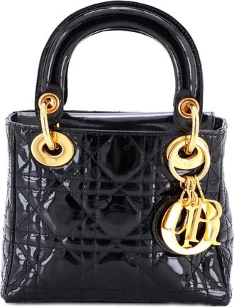 Dior Vintage Lady Dior Bag Cannage Quilt Patent Mini satchel - Noir