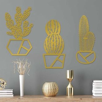 Hanah Home Elegant Gold Decorative Metal Wall Accessory (3 Pieces), 25 x 45 cm | 100% Metal, 1.5 mm Thick | Easy Wall Hanging, Perfect for Modern Decor