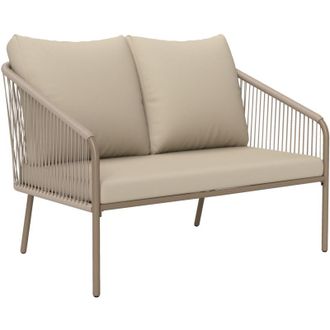 OUTSUNNY Canap&eacute; de jardin 2 places style boh&egrave;me chic avec coussins assise dossier acier r&eacute;sine filaire gr&egrave;ge