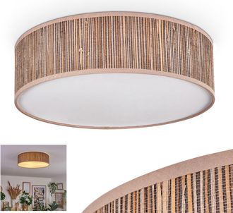 HOFSTEIN Deckenleuchte Antillo, Deckenlampe aus Metall/Papiergeflecht/Kunststoff in Nickel-matt/Braun/Weiß, runde Leuchte im Boho-Design (Ø 40 cm), E27, Esszim