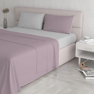 Italian Bed Linen Natural Color Bettwäsche Set, 100% Baumwolle, Misty rose/Hell grau, Doppelte