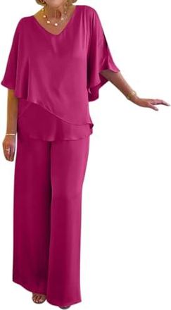 TOMWELL Ensemble Femme 2 Pièces Pantalons Costume De Soirée Taille Haute Costume en Tulle Elegant Outfits Suit Ensemble Couleur Unie V Cou Ourlet Irrégulier C