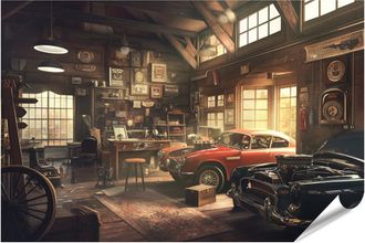 Islandburner XXL Bild Poster Klassische Autos und Vintage Werkstatt für Wohnzimmer Automobil-Enthusiasten Autohandel Premium Bilder Fotodruck