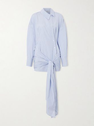 The Attico Minikleid Aus Gestreifter Baumwollpopeline Mit Knoten - Blau