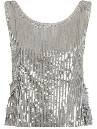 Alberta Ferretti haut brodé de sequins - Gris