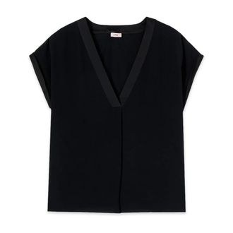 Oltre Viskose Cr&ecirc;pe Bluse mit V-Ausschnitt - - Blouses & Shirts - Damen - Schwarzk - XS