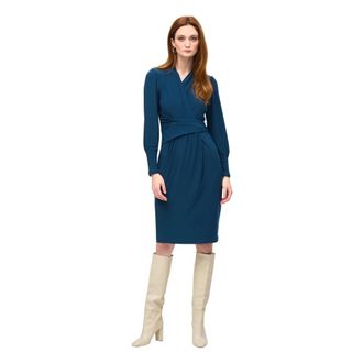 Joseph Ribkoff Wickelkleid in Kniel&auml;nge mit Raffungen und V-Ausschnitt - - Dresses - Damen - Blau - S