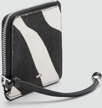 Mango Porte-monnaie cuir fourrure z&egrave;bre noir - Femme - Taille unique - MANGO