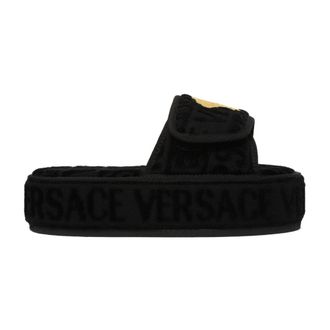 Versace Schwarze Barock-Schlappen mit Medusa-Emblem - - Shoes - unisex - Schwarzk - 41 EU