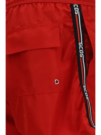 GCDS Mens Swim Shorts Tomato Red-Black Nylon Beachwear Red/black Sea Clothing