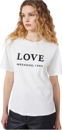 Max Mara Femme, Tops, Blanc, Taille: 42 FR T-shirt en coton avec imprim&eacute; graphique
