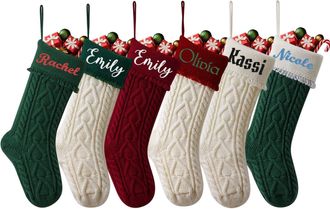 Generic 10 Stück benutzerdefinierte 45,7 cm große Weihnachtsstrümpfe, bestickter Namen, traditioneller hängender Weihnachtsstrumpf für Kamin, hängende Feierta