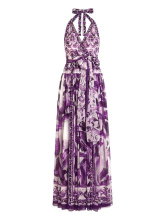 Dolce & Gabbana robe longue en soie à imprimé Majolica - Violet