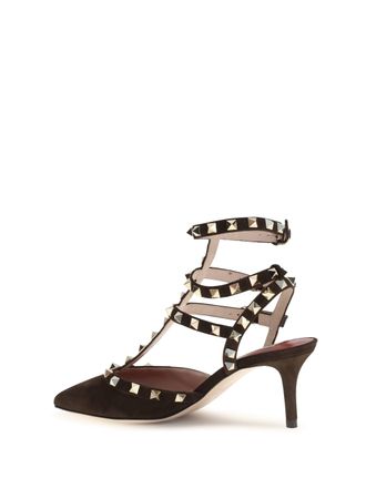 Valentino Garavani Womens Pumps Rockstud Suede Ebony Brown Upper: Sandal