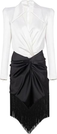 Balmain Femme, Robes, Noir, Taille: 36 FR Draped and Fringed Satin Tailored Dress