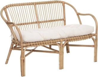 Atmosphera Atmosphera - Banc 2 places en rotin naturel et blanc 110cm - Assise confortable avec coussin inclus - Tendance moderne - Dimensions L. 110 x l. 68 x