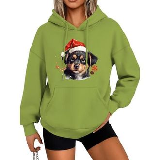 Generic Sweat &agrave; capuche imprim&eacute; graphique pour femme, chien de No&euml;l | Sweat &agrave; capuche d&eacute;contract&eacute; &agrave; manches longues pour les vacances dautomne - pour le voyag