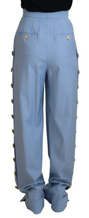 Dolce & Gabbana Womens Light Blue Button Wide Leg Pants Wool