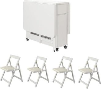 Generic Table pliante extensible en bois massif avec chaises, gain de place pour cuisine, salon