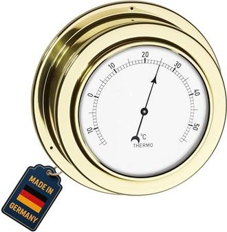 TFA Dostmann Analoges Thermomter Maritim, 19.2015, aus Messing, Kontrolle der Raumtemperatur, goldfarbend, L 140 x B 56 x H 140 mm