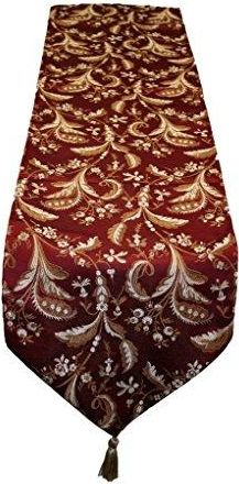 Violet Linen Decorative Luxury Damask Vintage Design Table Runner, 13 x 90, Burgundy
