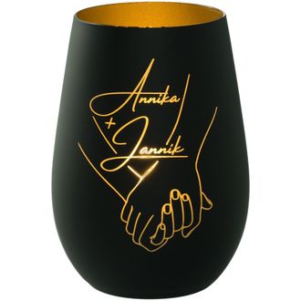Goodtimes Windlicht H&auml;ndchen halten mit individuellen Namen (Schwarz & Gold)