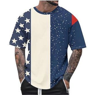 Generic T-shirt ray&eacute; pour homme - Haut de sport basique pour homme - Chemise d&eacute;contract&eacute;e et &eacute;l&eacute;gante &agrave; manches courtes - Motif drapeau am&eacute;ricain - Pull tenda