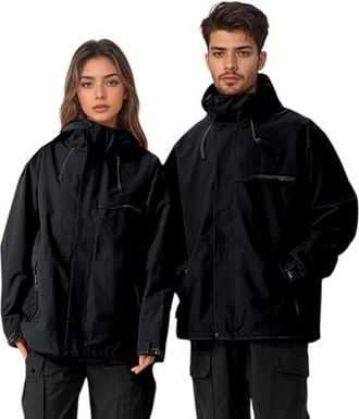 Generic Veste Femme Chic Et Elegant Veste polyvalente pour femmes avec polaire d&eacute;tachable pour toutes saisons coupe-vent d&eacute;contract&eacute;e confortable (Black, XXL)