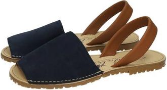 Sandali M-969 Menorquines en cuir pour femme, couleur marine, semelle souple et finition artisanale, fabriquées en Espagne, bleu marine, 37 EU
