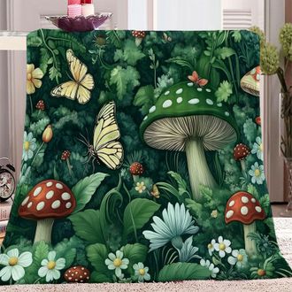 Generic Kuscheldecke Flanell Minimalistisch Pilz Illustration Flanelldecke, Leichte Weiche Plüschdecke Sofaüberwurf Büro Nickerchen Decke, 220 x 240 cm Für Er