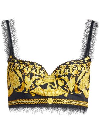 Versace bralette en soie &agrave; imprim&eacute; Barocco - Jaune