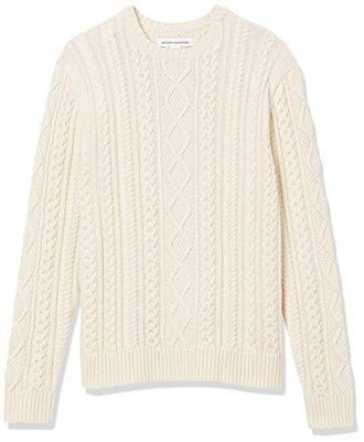 Amazon Essentials Pull Ras-du-Cou Torsadé, Type Côtes Anglaises, à Manches Longues, 100% Coton Homme, Blanc Cassé, XXL
