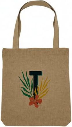 Fabulous Sac Shopping Tote Bag Aspect Lin - T Teresa Tracy Lettre Pr&eacute;nom Fleurs Tropicale Exotique - Sac de Courses Toile Epaisse 360g Beige Naturel Cabas Port