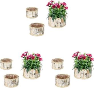 Relaxdays Blumentopf, 3er Set, rundes Design, Birke, mit Folienauskleidung, Pflanzk&ouml;rbe f&uuml;r innen und au&szlig;en, wei&szlig;/Natur (Packung mit 3)