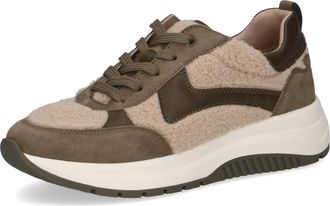 Caprice Caprice Damen Sneaker flach mit Teddy-Futter Plateau, Grün (Khaki/Fur), 37 EU