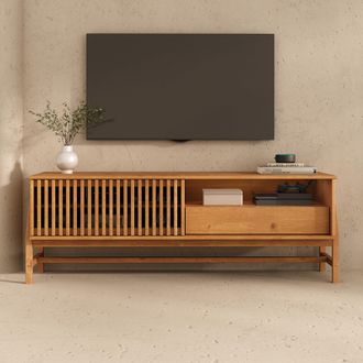 IDIMEX Adamo Lowboard 145 cm aus Massivholz, Eiche Finish - TV Lowboard mit Lamellen-Schiebet&uuml;r, Wohnzimmerm&ouml;bel mit Stauraum, Wohnzimmer Sideboard, TV Schra