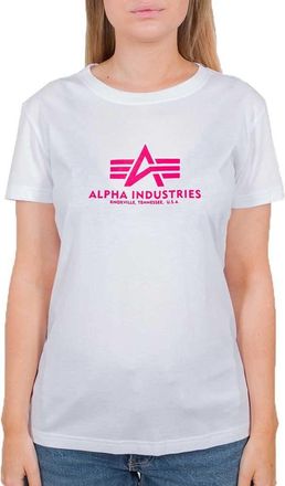 Alpha Industries Alpha Industries Damen New Basic T Wmn Print Herren T-Shirt, White/Neon Pink, XS