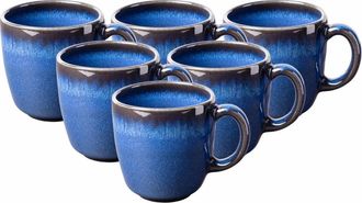 like. by Villeroy & Boch Villeroy & Boch like. by Lave Bleu Kaffeetassen 6er Set, 190 ml, Kaffeeobertasse mit einzigartiger Glasur, Skandinavisches Design, Steingut, Blau
