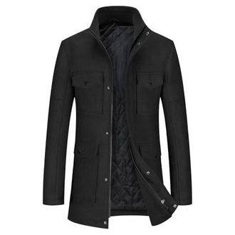 Generic Manteau Homme Hiver,Manteau homme automne-hiver Style avec col doubl&eacute; et texture - veste &eacute;l&eacute;gante pour tenue professionnelle (Black, XXL)