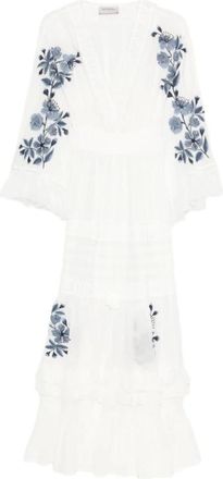 Ermanno Scervino Femme, Robes, Blanc, Taille: 38 FR Ramie Embroidered Tiered Dress