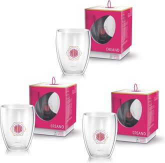 Creano doppelwandiges Tee-Glas, Latte Macchiato, Thermobecher Blume des Lebens | 250ml, in exklusiver Geschenkbox 3er Set