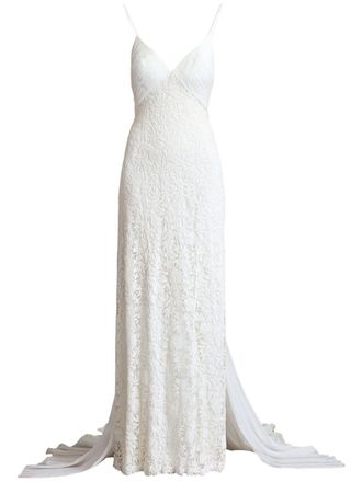 Tadashi Shoji robe en dentelle Miramar à coupe longue - Blanc