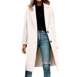 Generic Manteaux en laine vintage pour femme avec col à revers cranté à double boutonnage - Manteau dhiver chaud en laine mélangée - Manteau formel de fête de