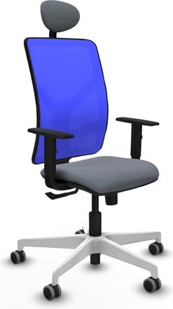 Piqueras y Crespo Stuhl f&uuml;r Callcenter, mit 1D-Armlehnen, h&ouml;henverstellbare Lendenwirbelst&uuml;tze und festes Kopfteil, ausgestattet mit 3 Positionen, Blau/Grau